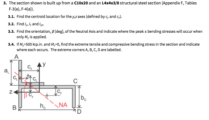3. The section shown is built up from a C10x20 and an | Chegg.com
