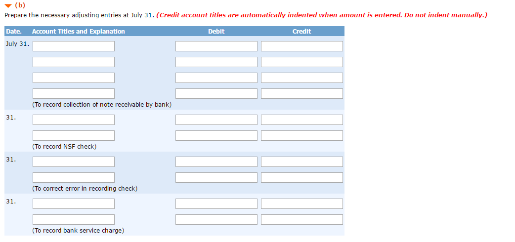 Solved Problem 7-3A (Part Level Submission) Prepare the bank | Chegg.com