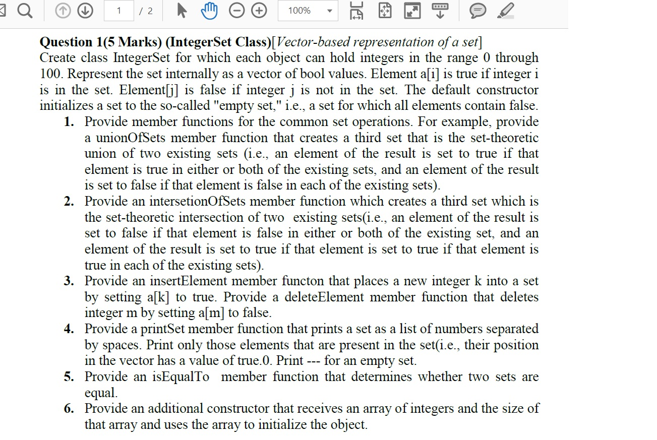 Solved Create class Integer Set for which each object can | Chegg.com
