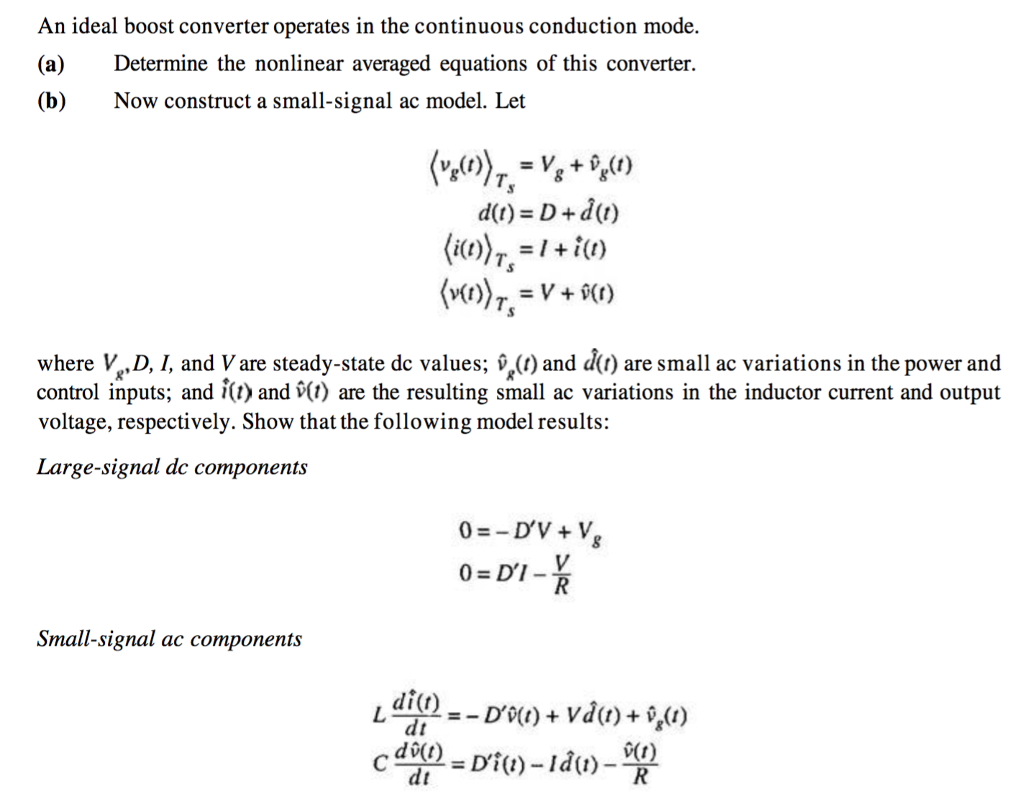 Solved An ideal boost converter operates in the continuous | Chegg.com