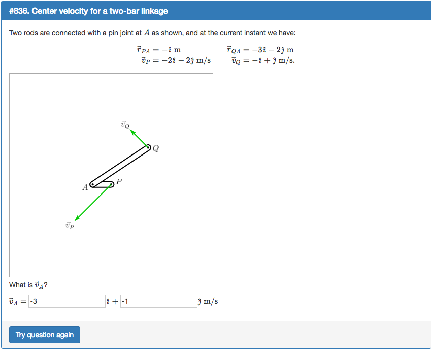 Solved #836. Center velocity for a two-bar linkage Two | Chegg.com