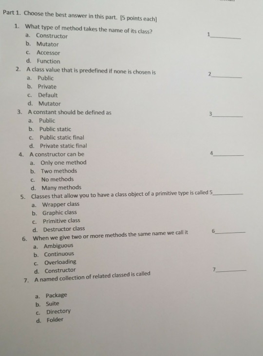Solved Part 1. Choose the best answer in this part. I5 | Chegg.com