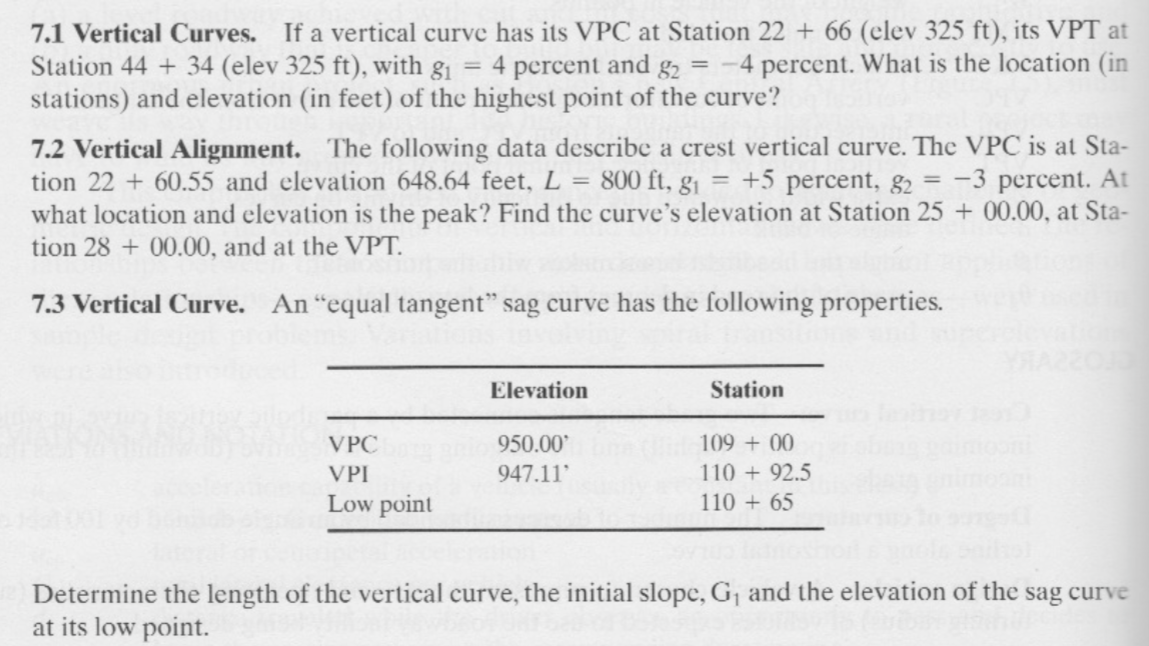 Vertical Curves. If a vertical curve has its VPC at | Chegg.com