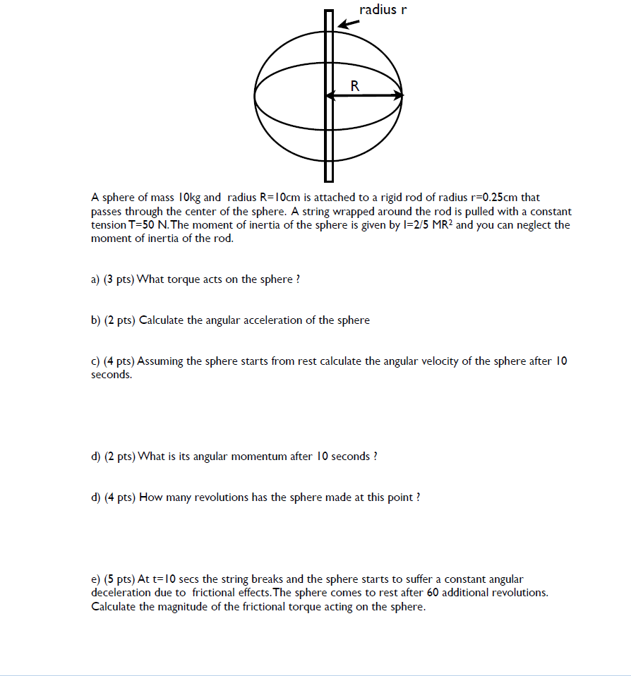 Solved A sphere of mass 10kg and radius R= 10cm is attached | Chegg.com