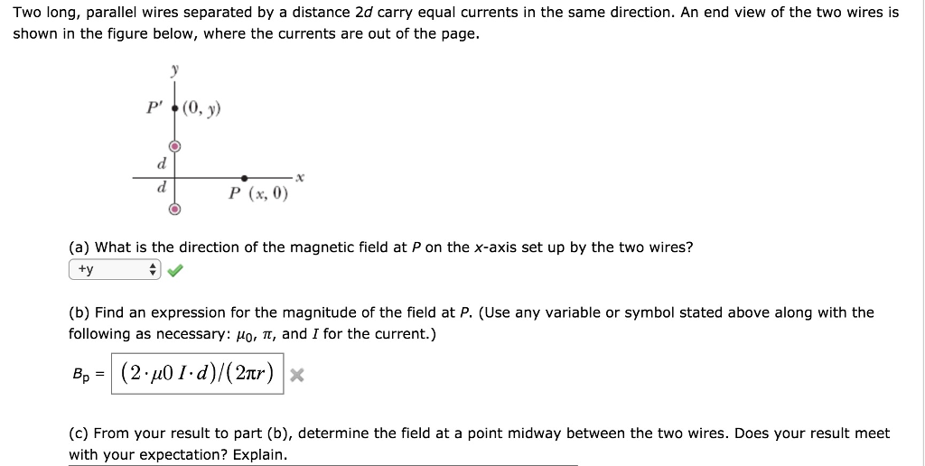 Solved Two long, parallel wires separated by a distance 2d | Chegg.com