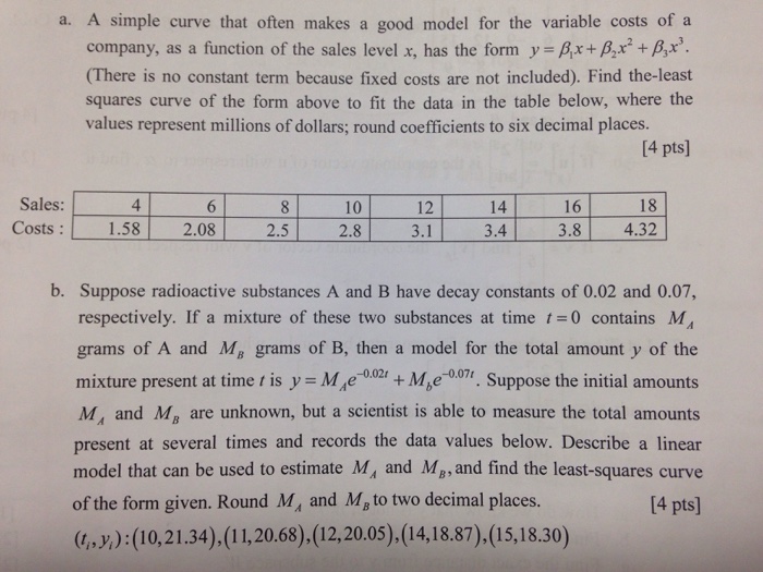 Solved A simple curve that often makes a good model for the | Chegg.com