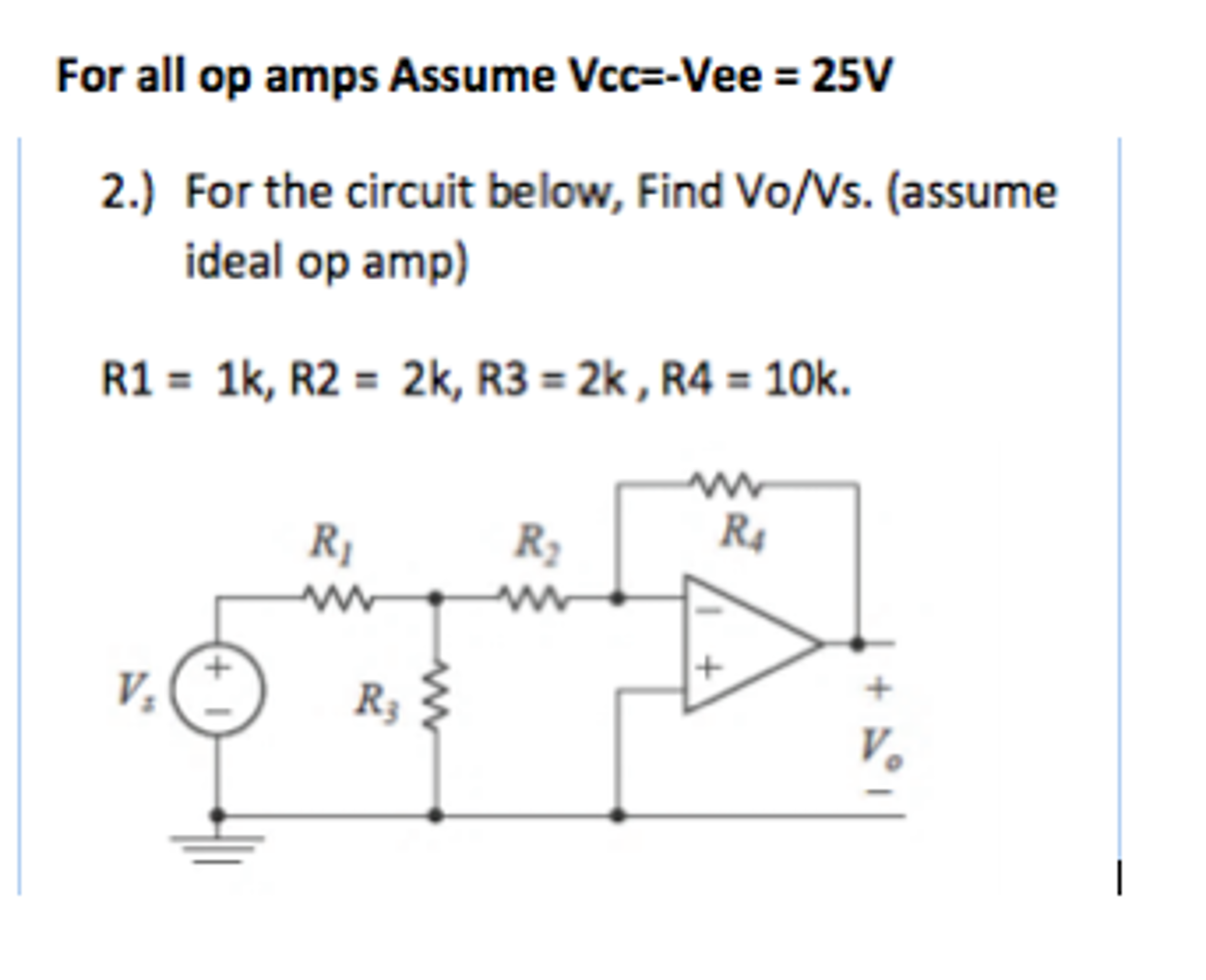 Solved For all op amps Assume Vcc=-Vee = 25V For the | Chegg.com Solved For all op amps Assume Vcc=-Vee = 25V For the | Chegg.com