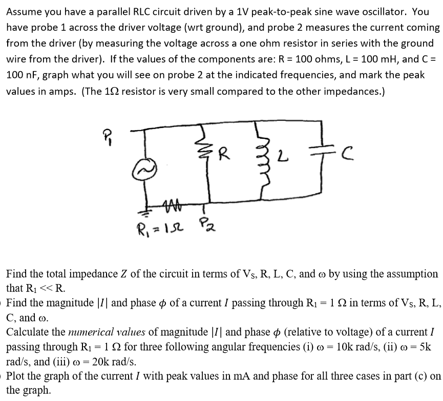 Solved Assume you have a parallel RLC circuit driven by a 1V | Chegg.com