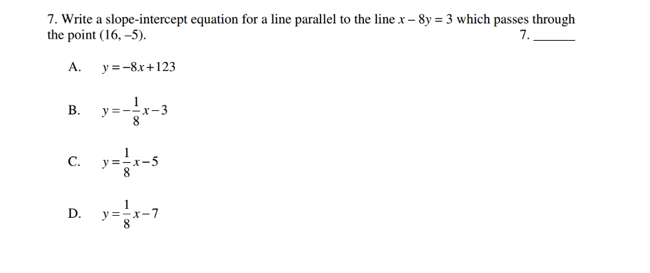Solved Write a slope-intercept equation for a line parallel | Chegg.com