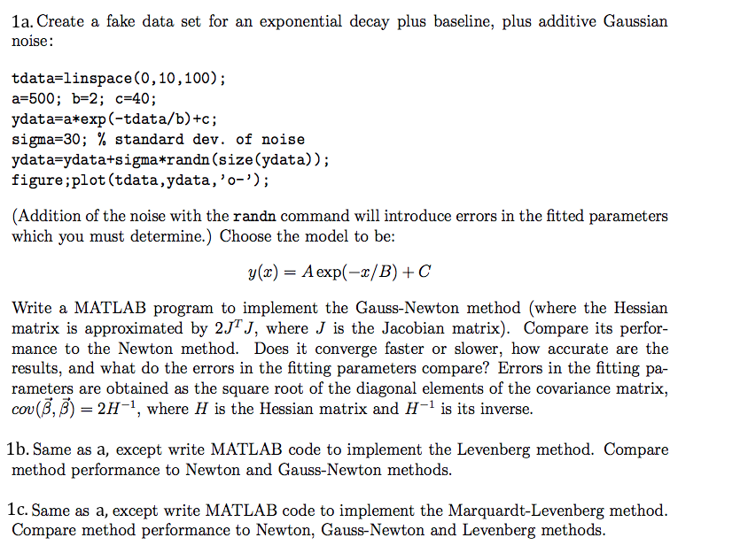 1a. Create a fake data set for an exponential decay | Chegg.com