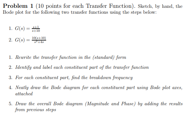 Solved Problem 1 (10 points for each Transfer Function). | Chegg.com