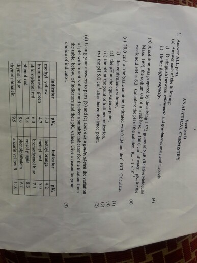 Solved Section B ANALYTICAL CHEMISTRY 3. Answer ALL parts. | Chegg.com