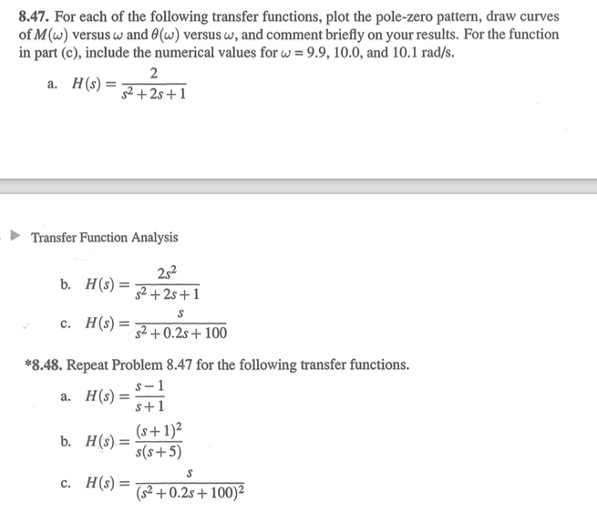 For each of the following transfer functions, plot | Chegg.com