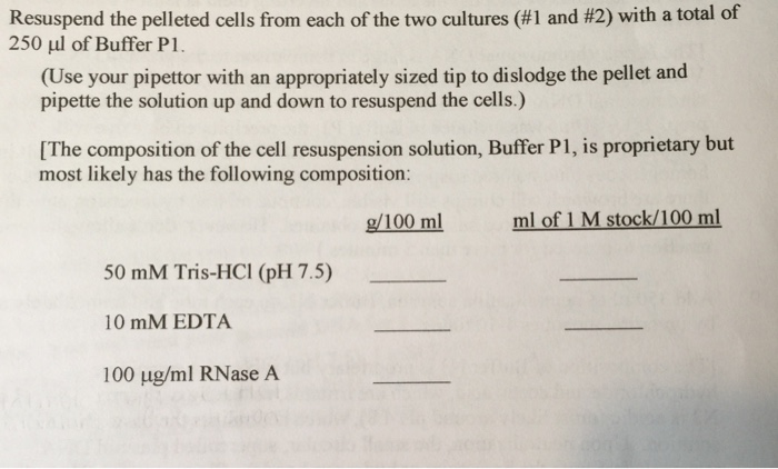 Solved Resuspend the pelleted cells from each of the two | Chegg.com