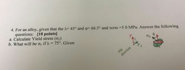 Solved For an alloy, given that the lambda = 45 degree and | Chegg.com