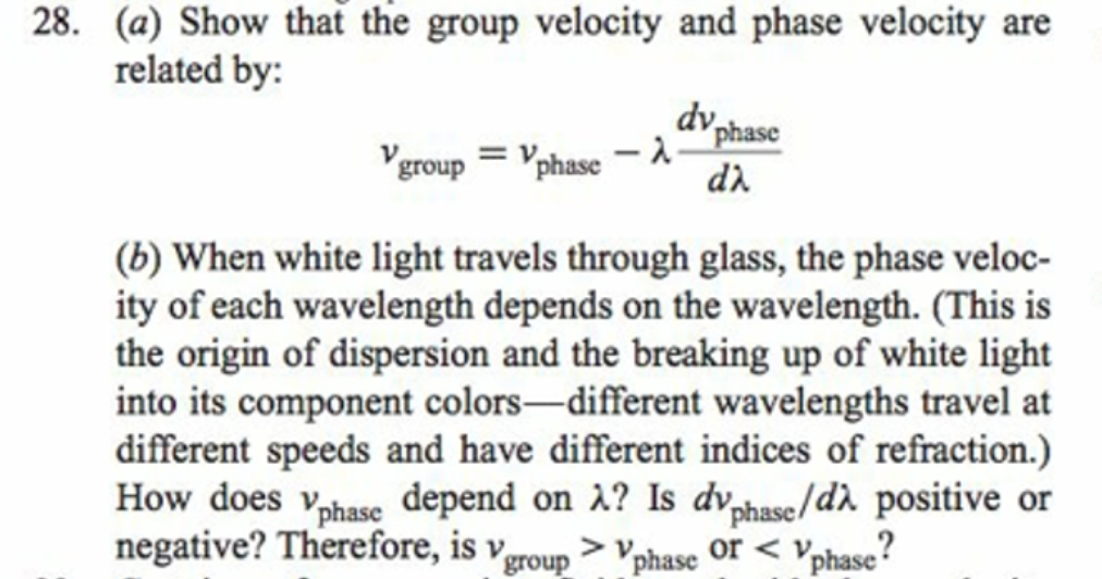 Solved 28. (a) Show that the group velocity and phase | Chegg.com