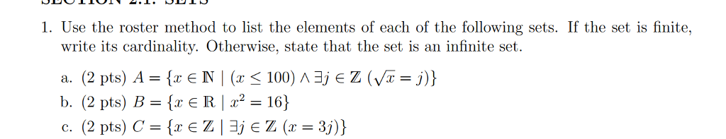 Solved 1. Use the roster method to list the elements of each | Chegg.com