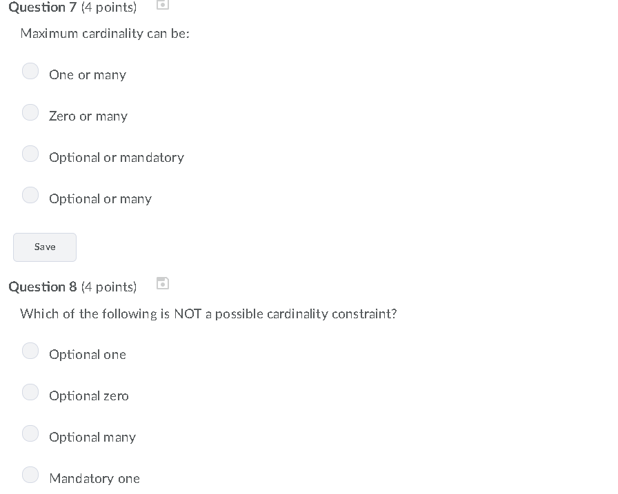 Solved Question 7 (4 points) Maximum cardinality can be: One | Chegg.com