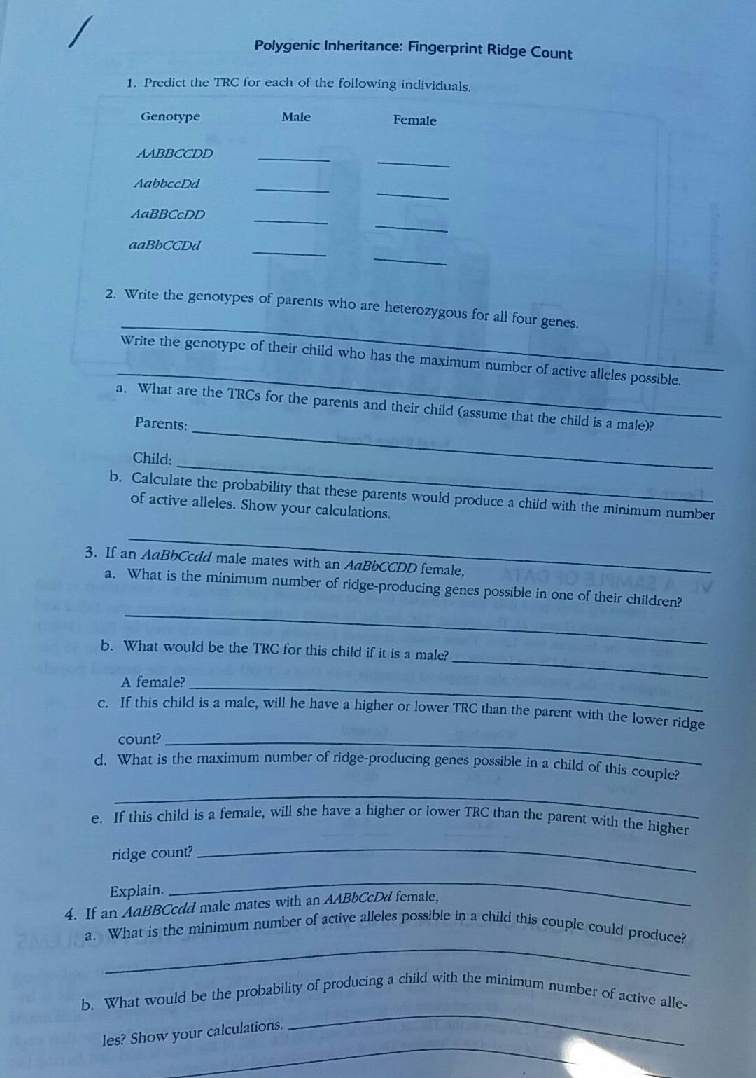 Solved Polygenic Inheritance: Fingerprint Ridge Count 1. | Chegg.com