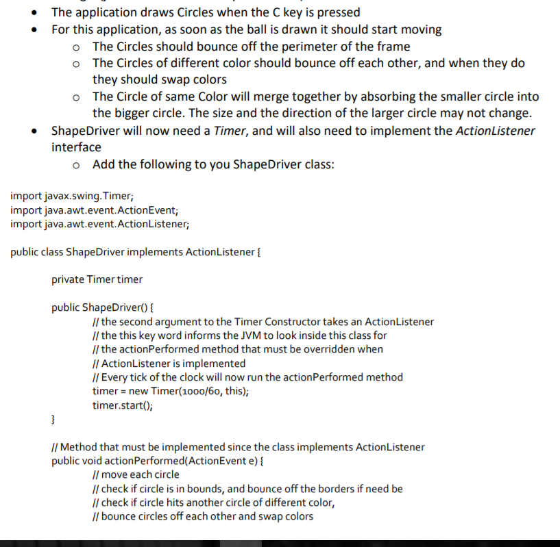 The application draws Circles when the C key is | Chegg.com