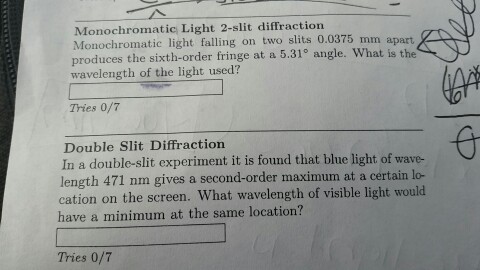 Solved Monochromatic Light 2-slit diffraction Monochromatic | Chegg.com