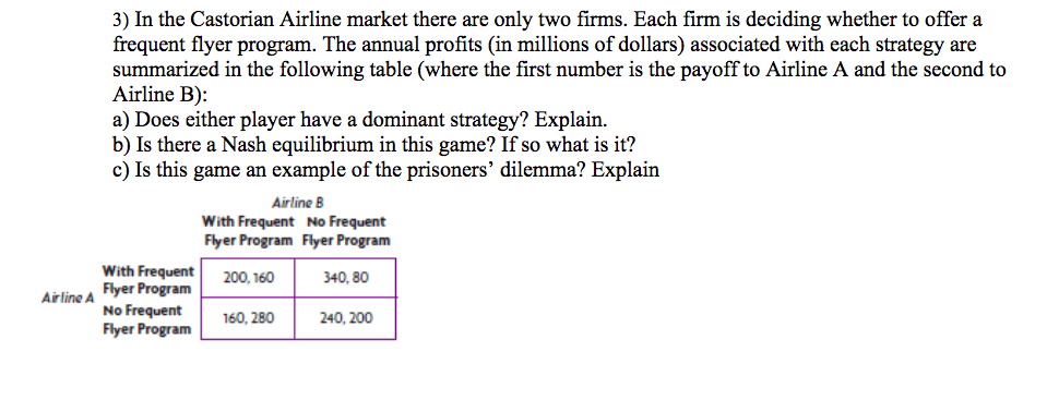 Solved 3) In the Castorian Airline market there are only two | Chegg.com