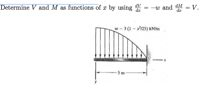 Solved Determine V and M as functions of x by using dV/dx=-w | Chegg.com