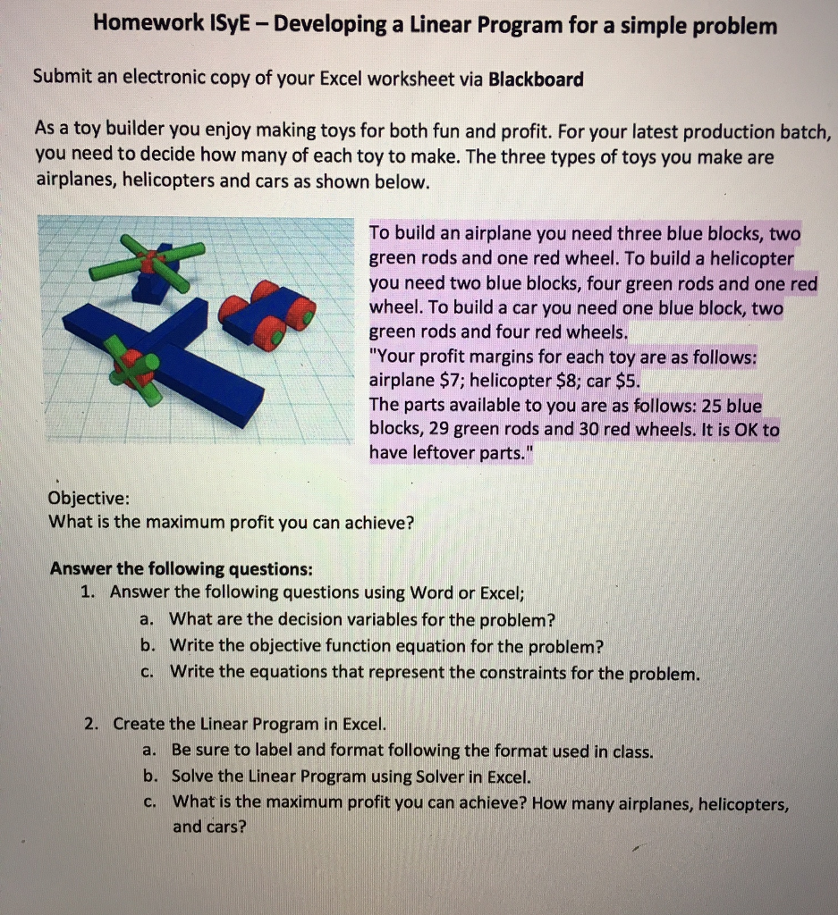 Solved Homework ISyE -Developing a Linear Program for a | Chegg.com