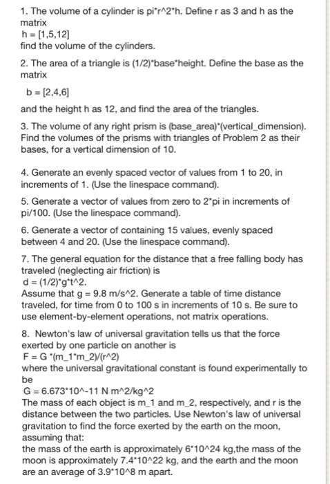 Solved The volume of a cylinder is pi*r^2'h. Define r as 3 | Chegg.com