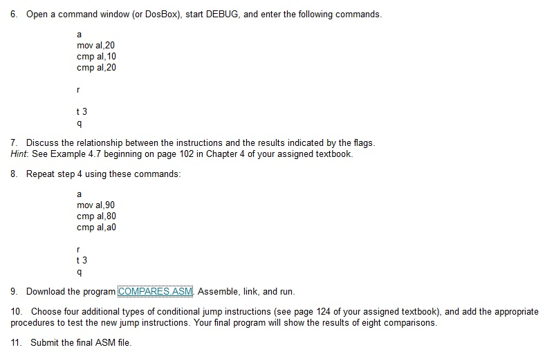 Open a command window (or DosBox), start DEBUG, and | Chegg.com