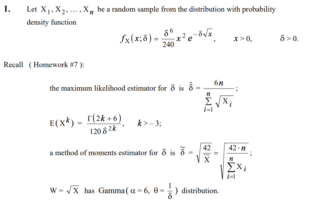 Solved 1. Let XI, X2, , Xn be a random sample from the | Chegg.com