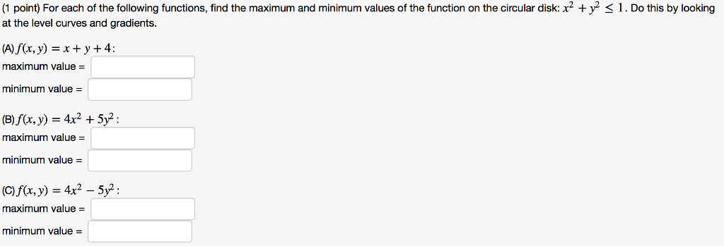 Solved (1 point) For each of the following functions, find | Chegg.com