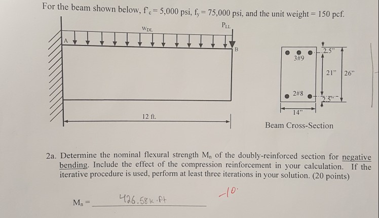 Solved For the beam shown below,fc-5,000 psi, 75,000 psi, | Chegg.com