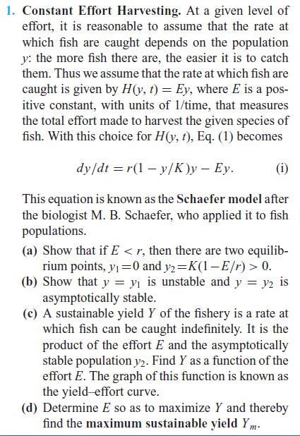 Solved Constant Effort Harvesting. At a given level of | Chegg.com