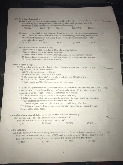 Solved Find the indicated probability 27 A multiple choice | Chegg.com