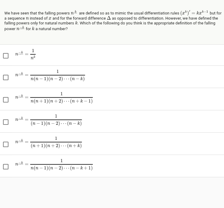 Solved We have seen that the falling powers n^k - are | Chegg.com