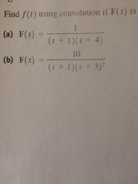 Solved Find f(t) using convolution if F(s) is F(s) = 1/(s + | Chegg.com