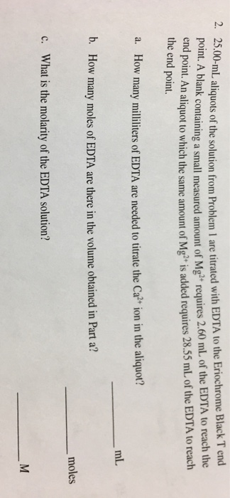 Solved 25.00-mL aliquots of the solution from Problem 1 are | Chegg.com