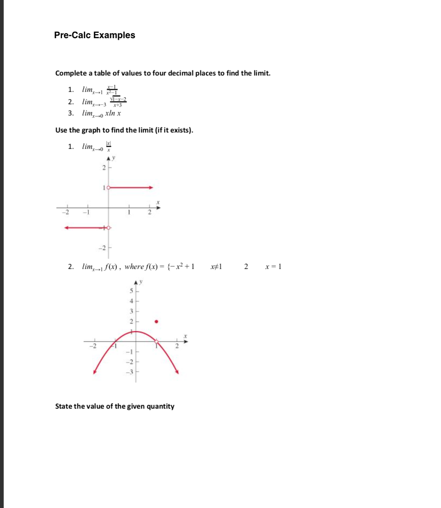 Solved Pre-Calc Examples Complete a table of values to four | Chegg.com