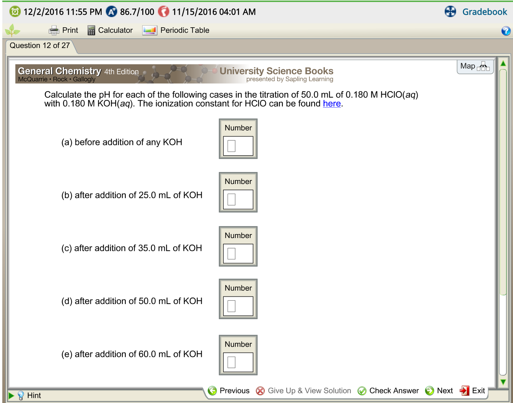 Solved Calculate the pH for each of the following cases in | Chegg.com