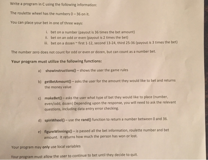 Solved Write a program in C using the following information: | Chegg.com