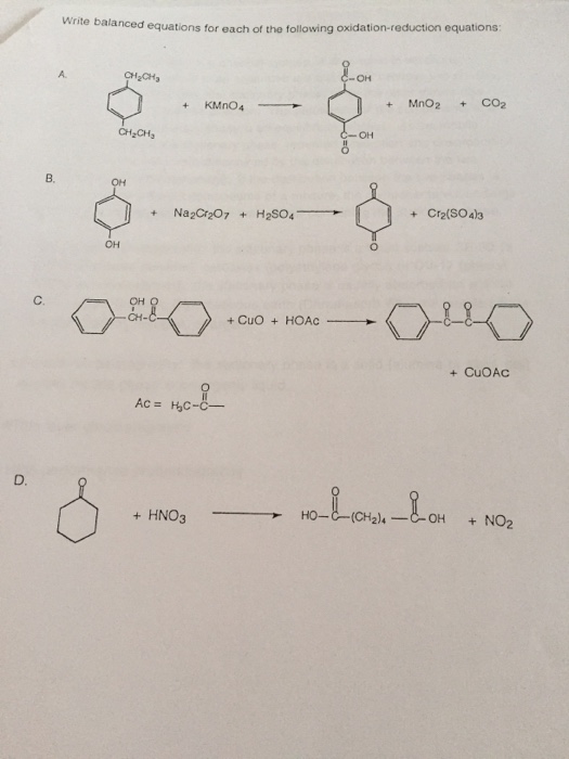 Write Balanced Equations For Each Of The Following