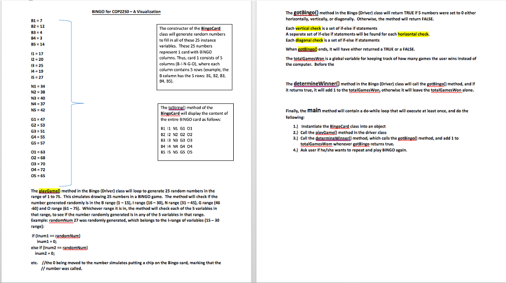 BINGO for COP2250-A Visualization The gotBingo() | Chegg.com