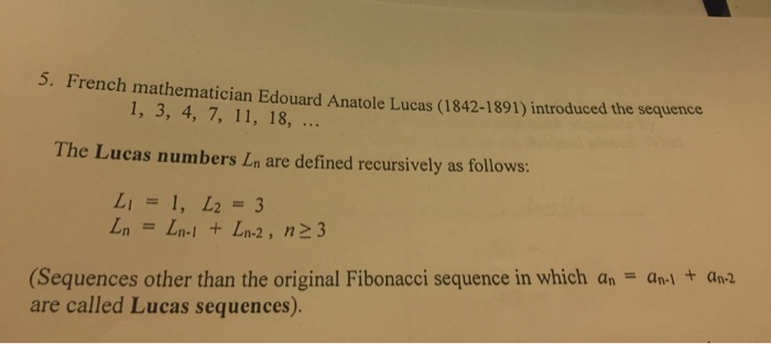 Solved 5. French mathematician Edouard Anatole Lucas | Chegg.com