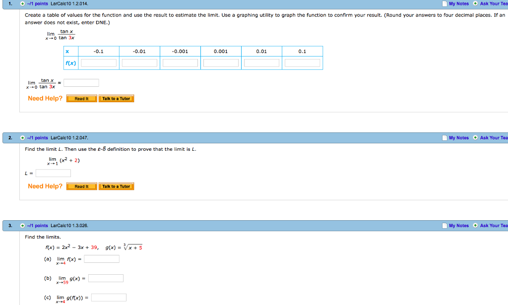 Solved 1. +-1 points LarCalc10 1.2.014 My Notes Ask Your Tea | Chegg.com