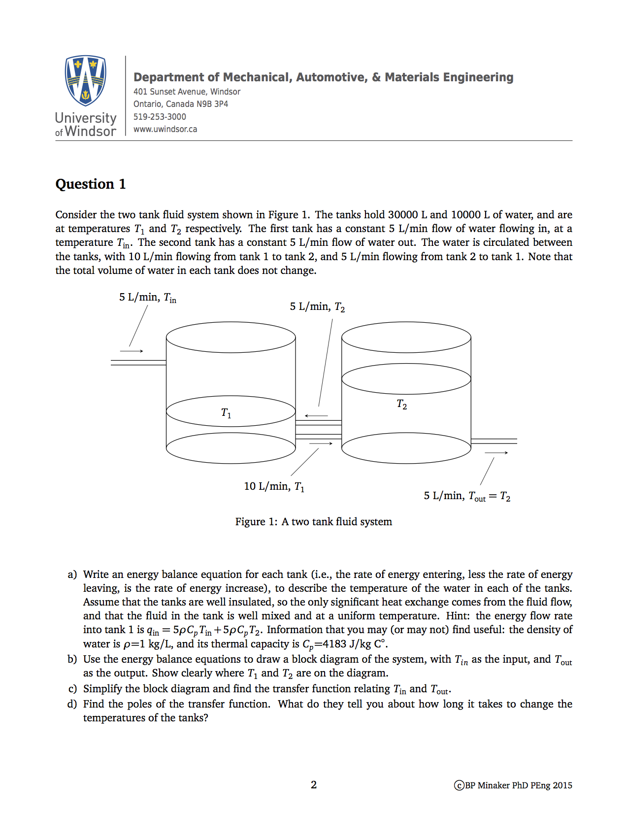Consider the two tank fluid system shown in Figure 1. | Chegg.com