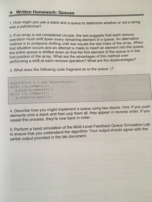 Solved How might you use a stack and a queue to determine | Chegg.com