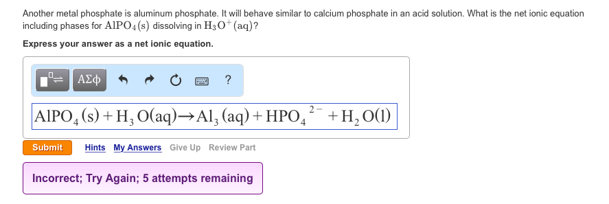 Solved Another metal phosphate is aluminum phosphate. It | Chegg.com
