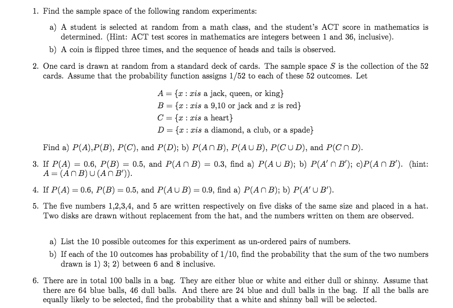 Solved Find the sample space of the following random | Chegg.com