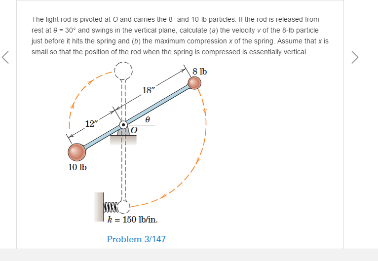 Solved The light rod is pivoted at O and carries the 8- and | Chegg.com